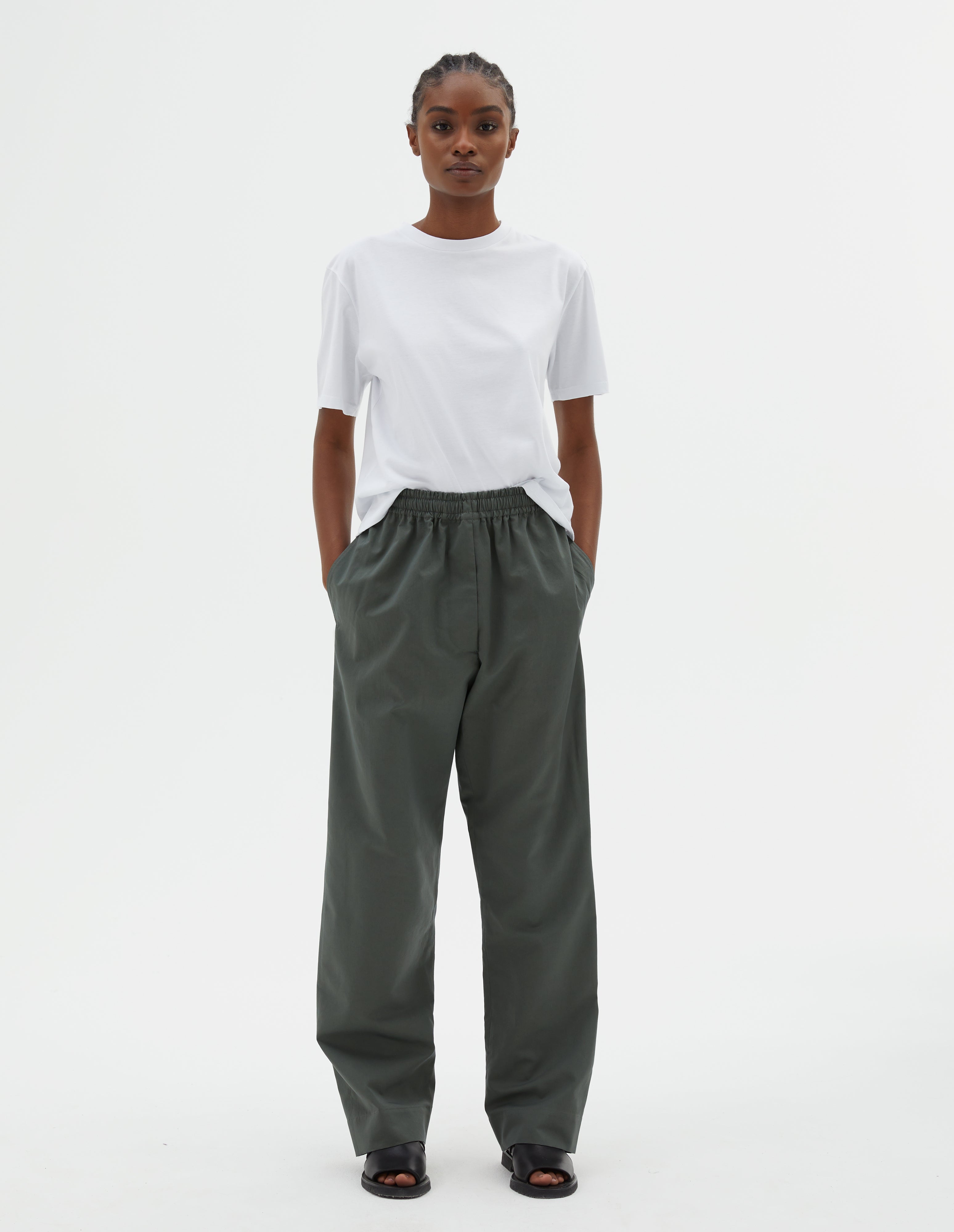 Faded green cotton silk relaxed trouser | Margaret Howell