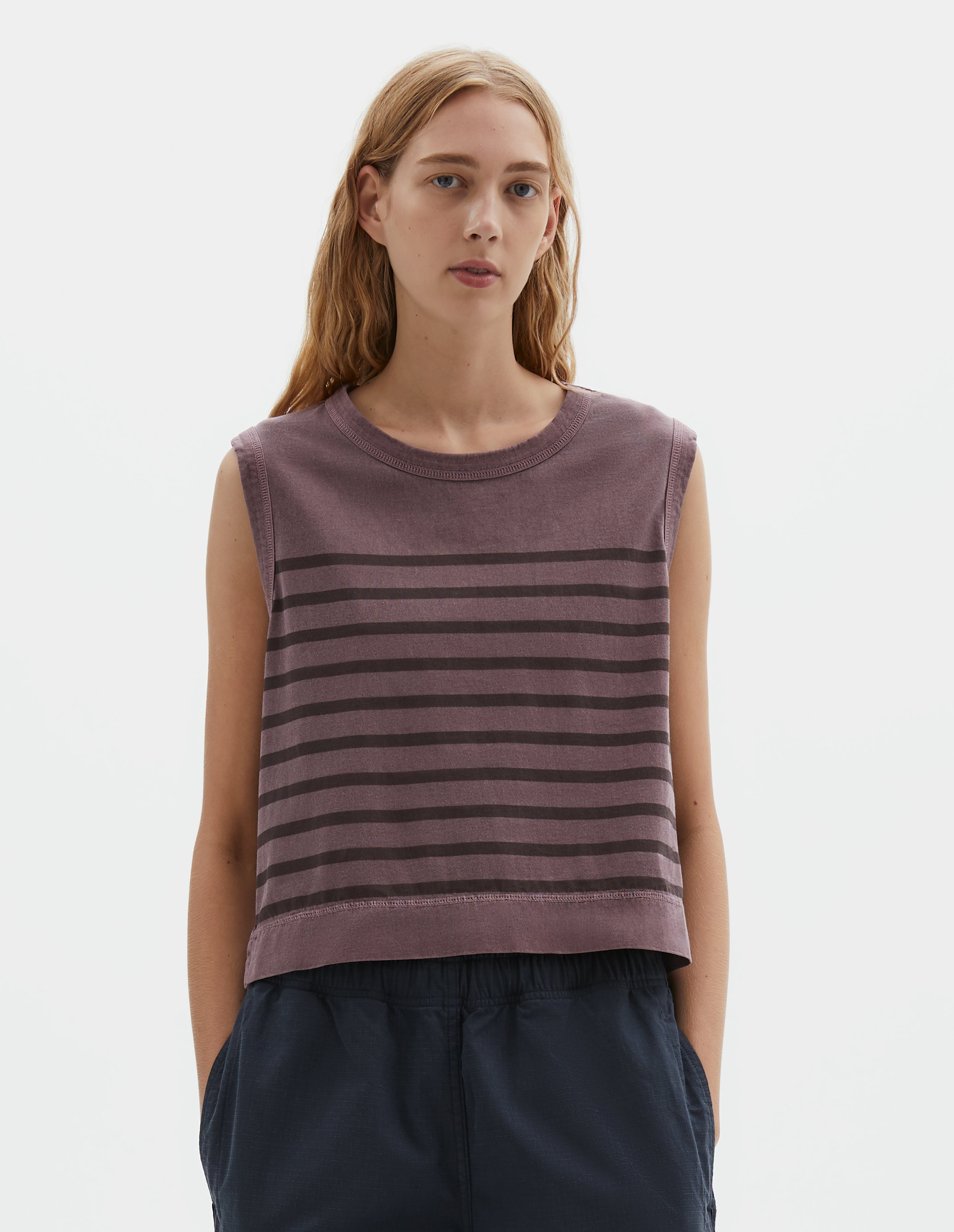 Berry and mahogany Overdye Stripe Tank Top | MHL. by Margaret Howell