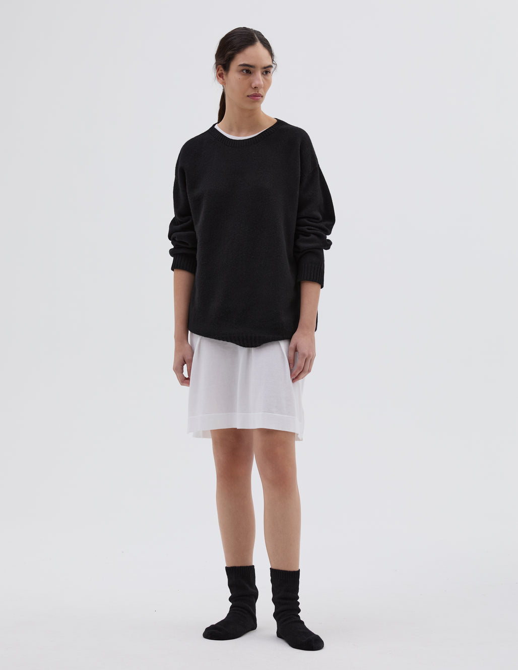 Merino cashmere seamless bed jumper in black | Margaret Howell