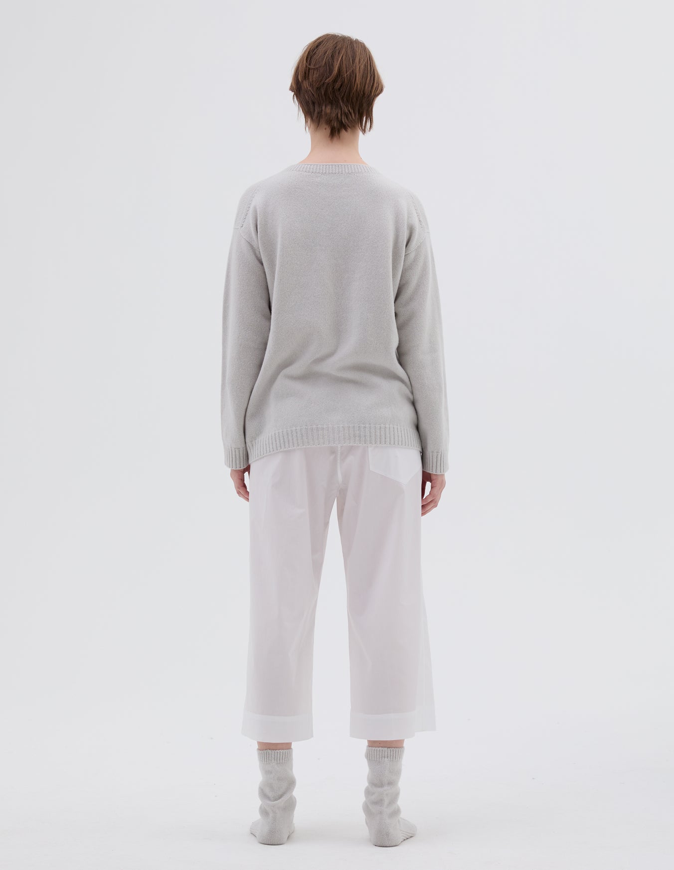 Merino cashmere seamless bed jumper in feather grey | Margaret Howell.