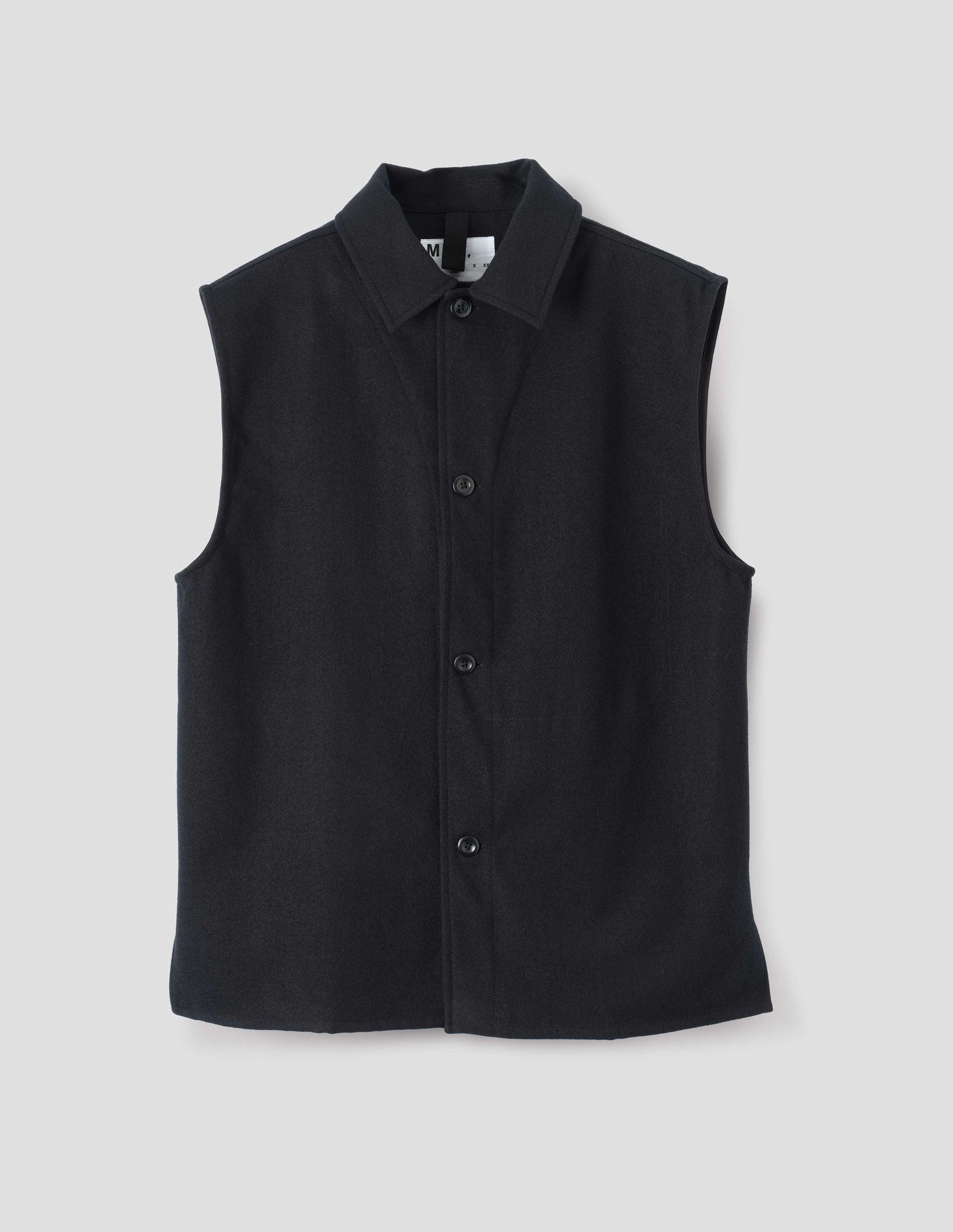 Black wool cotton drill Sleeveess Overshirt | MHL. by Margaret Howell