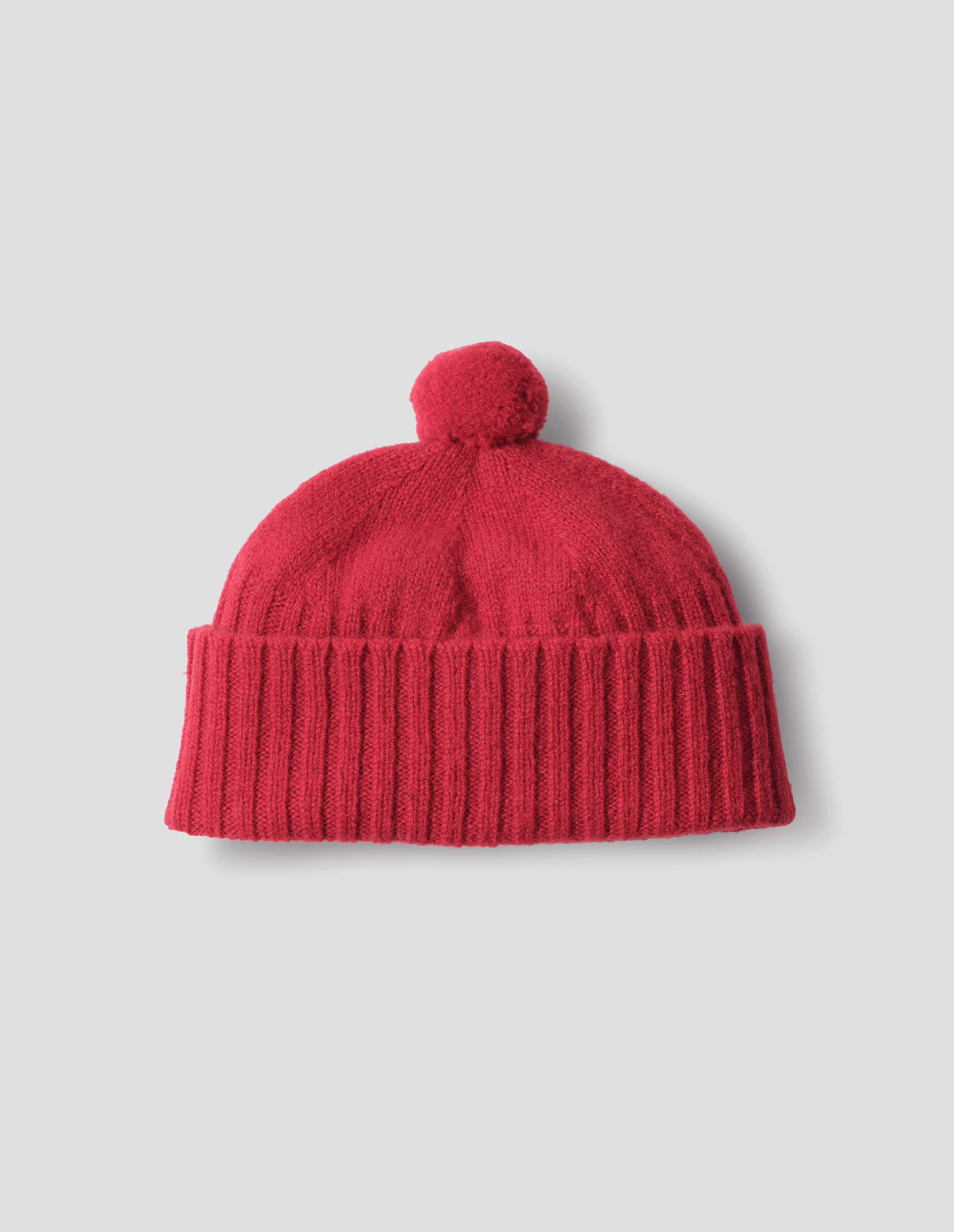 Red real Shetland wool Deep Rib Bobble Hat | MHL. by Margaret Howell