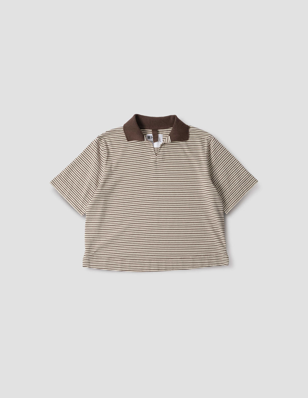 Brown white stripe cotton jersey Boxy Polo | MHL. by Margaret Howell