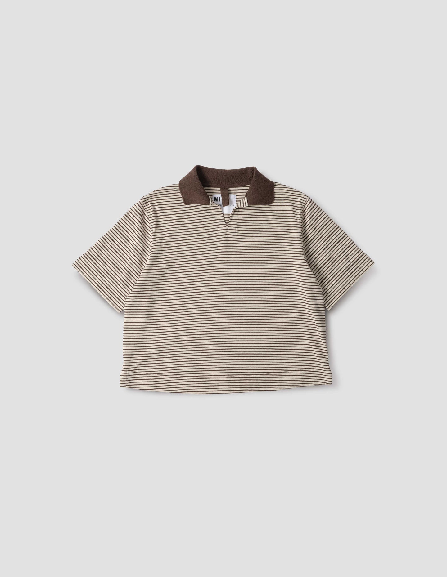 Brown white stripe cotton jersey Boxy Polo | MHL. by Margaret Howell